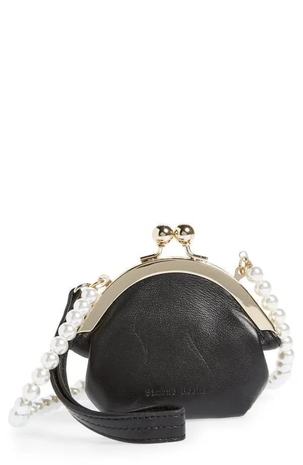 Simone Rocha Leather Crossbody Coin Purse In Black/ Pearl